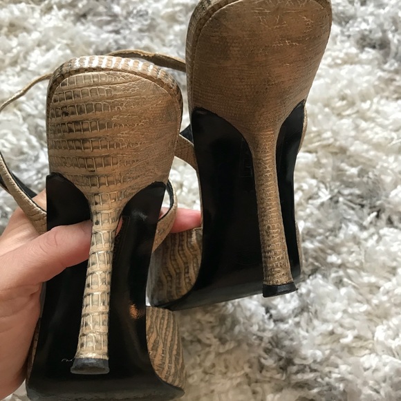 Versace | Shoes | Versace Peep Toe Snakeskin Heeled Sandals | Poshmark
